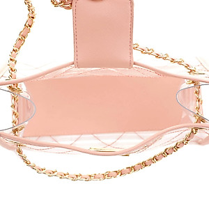 Stadium Concert Vegan Leather Transparent Clear Tote Bag Satchel Crossbody Purse Handbag (Chain 2 Way Square Tote - Light-Mauve [Lavender])