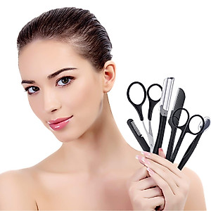 Mudder 12 Pieces Eyebrow Kit Multipurpose Exfoliating Dermaplaning Tool, Include 3 Face Razors, 3 Eyebrow Shaver, 3 Eyebrow Brush, 2 Scissors, and Tweezer for Women Girls