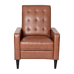 Flash Furniture Erza LeatherSoft Button Tufted Pushback Recliner, Mid-Century Modern Recliner Chair for Residential and Commercial Use, Cognac Brown