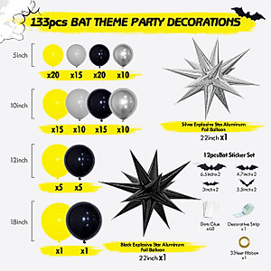 133PCS Black Yellow and Silver Balloons Arch Garland Kit, Bat Theme Balloon Arch for Man with Foil Balloons for Baby Shower Bat Theme Birthday Party Decorations