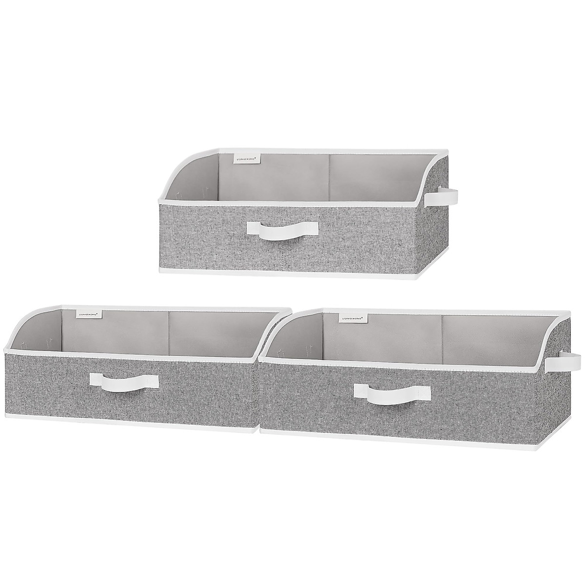 StorageWorks Closet Storage Bins, Trapezoid Organizer Box for Shelves, Fabric Clothes Bin, Foldable Organizing Baskets with Handles, Jumbo, Gray, 3-Pack