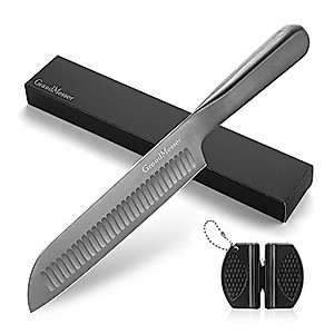 Santoku Knife, 7 inch Japanese Chef Knife, High Carbon Stainless Steel Cooking Knife with Ergonomic Handle and Gift Box