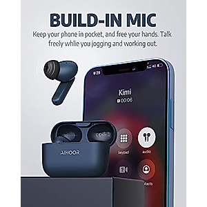 AIHOOR Wireless Earbuds for iOS & Android Phones, Bluetooth 5.3 in-Ear Headphones with Extra Bass, Built-in Mic, Touch Control, USB Charging Case, 30hr Battery Earphones, Waterproof for Sport