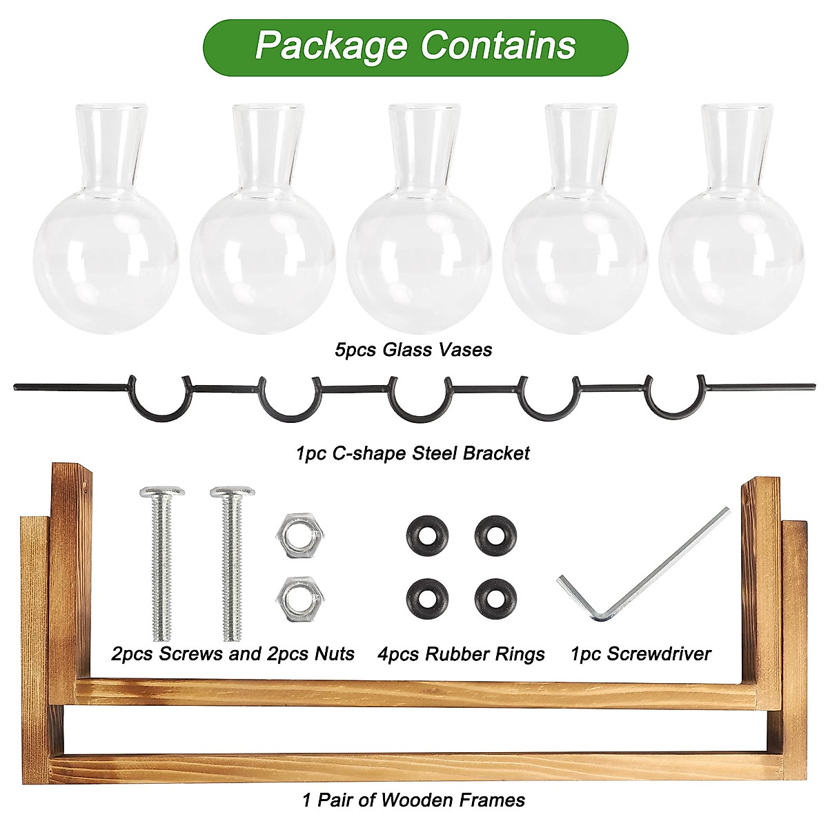 Plant Terrarium, Plant Propagation Stations with Wooden Stand, Gift for Women, Office Decoration - 5 Bulb Vase