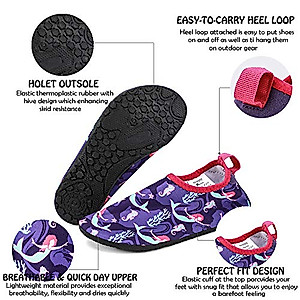 HIITAVE Girls Swim Water Shoes Non-Slip Quick Dry Barefoot Beach Aqua Pool Socks for Boys Kids Toddler Fushia Pupple/Mermaid 3.5-4 M US Big Kid