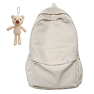 Kawaii Backpack Aesthetic Backpacks Cute School Bag Back to School Backpack Supplies for Teen Girls (Beige)