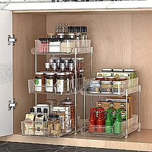 Mezdbrud Bathroom Organizer, Bathroom Counter Organizer 2 Tiers Clear Under the Sink Organizer Kitchen Organizers Storage Pull Out Cabinet Organizer Makeup Organizer for Vanity Perfume Tray (2 Tiers)