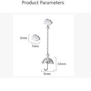 Cute Cloud Umbrella Sterling Silver Small Stud Earrings for Women Hypoallergenic Nickel Free for Piercing Ear Huggie Asymmetrical Dangle Studs Earring Personalized Unique Jewelry