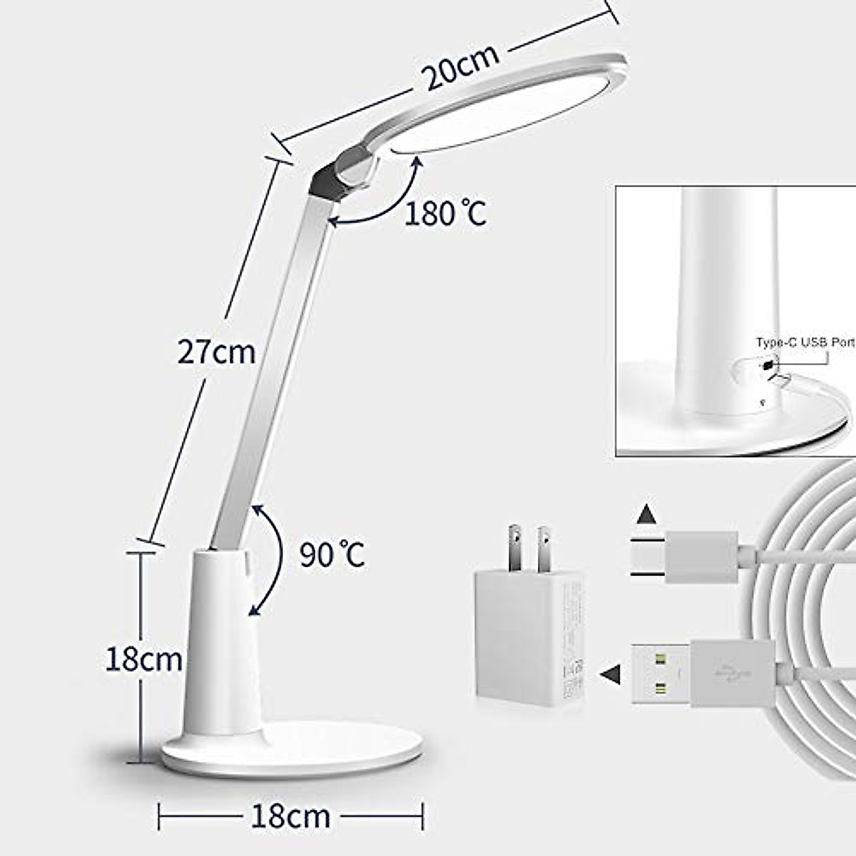 GERINTECH LED Desk Lamp with Adjustable Brightness, Dimmable Bright Table Lamp for Bedroom, Office, Reading, Study (White)