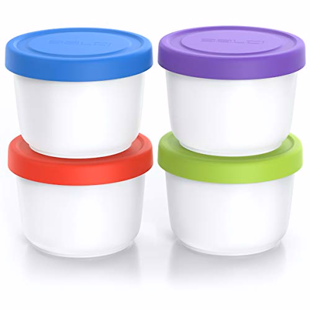 BALCI - 8oz Mini Ice Cream Containers with Silicone Lids (Set of 4) - Freezer Food Storage Containers, Reusable, LeakProof, For Homemade IceCream Containers - Blue. Red, Green, Purple