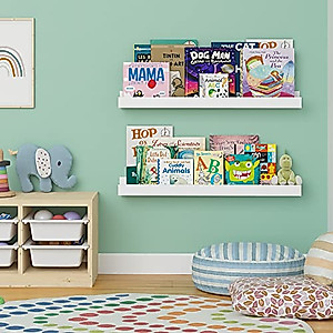 Wallniture Denver 34" White Wall Bookshelf for Kids' Room, Wall Shelves for Nursery Decor, Floating Shelves for Wall Decor