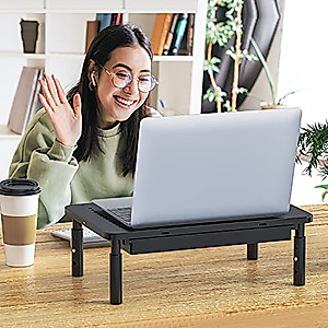 WALI Monitor Stand Riser with Drawer, Computer Desktop Stand Riser with Storage, Height Adjustable (STT003D-B), 1 Pack, Black