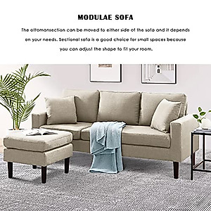 SoarFlash 72” Convertible Sectional Sofa Couch L-Shaped Couch Modern Linen Fabric 3-Seat Sofa Sectional with Reversible Chaise for Office,Living Room/Small Space(Beige)