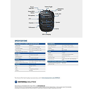 WM500 Bluetooth Remote Speaker Microphone Kit# PMMN4127 which Includes USB Charging Cable - Compatible with TLK100 & TLK150 PoC Two Way Radios - by Motorola Solutions