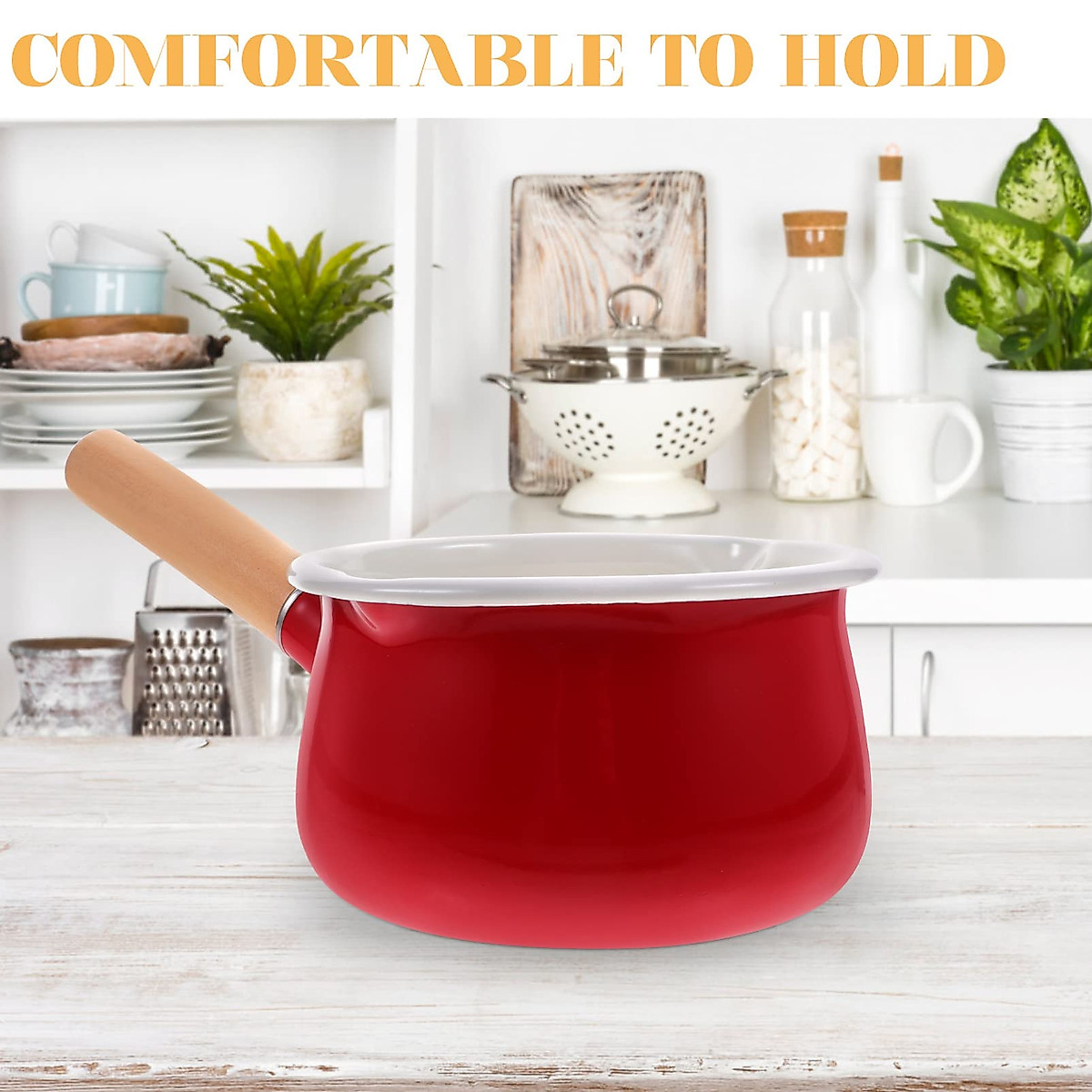 Kichvoe Stew Pot Enamel Milk Pot Wood Baby Multifunction Cooking Spoon Small Cookware