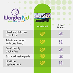 Adjustable & Reusable Child Safety Cabinet Locks & Latches, Baby Proofing Door Window, Cabinet, Toilet, & Refrigerator Lock, Child Safety Strap Locks with Adhesive Pads, Pack of 6, Black - Wonderkid