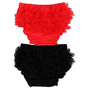 HOOLCHEAN Baby Infant Girls 2PCS Set Tulle Ruffle Bloomer (Red & Black, S: 0-6 Months)