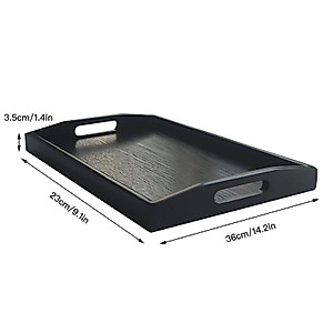 Solid Wood Serving Tray, Rectangle with Handle Hole Non-Slip Tea Coffee Snack Plate Food Meals Serving Tray with Raised Edges for Home Kitchen Restaurant(14.2 inchx9.1 inchx1.4inch)