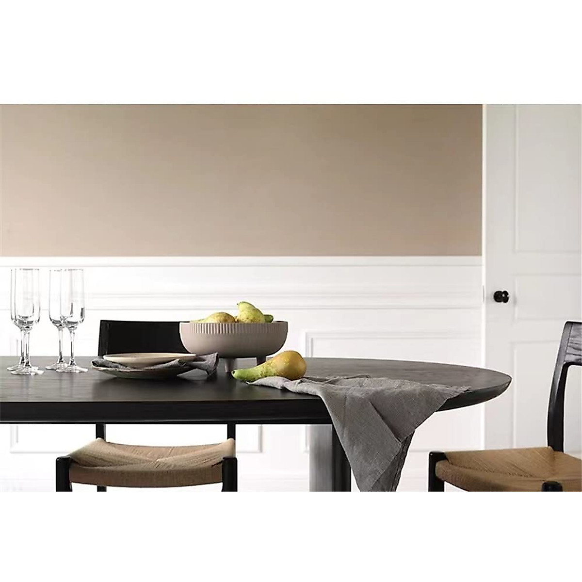 NIUYAO Modern Solid Oval Table with Double Pedestal, Natural Black Wood Top Table Simplicity Wabi-sabi Style Furniture for Dining Room Kitchen Leisure Coffee Table -47" L x 27.5" W x 29.5" H