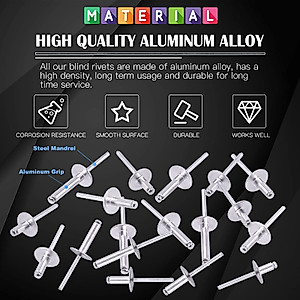 Glarks 240Pcs 3/16" x 3/8'' / 1/2'' / 5/8'' / 3/4'' / 1'' Large Flange Blind Rivets 5 Szie Aluminum Pop Rivets Assortment Set