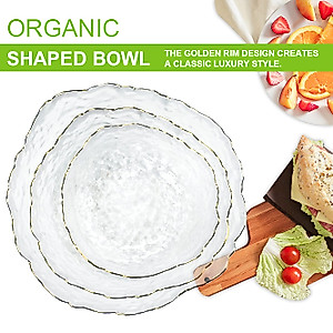 YOXSUNY Glass Bowl Serving Bowl Set with Golden Rim in Organic Shape. Salad Bowl Set of 3 Sizes (400ml) (600ml) (1100ml) For Salad Snacks Popcorn Candies Etc.