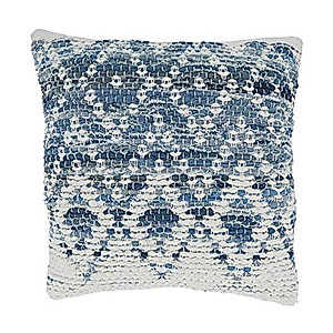 SARO LIFESTYLE Nautica Collection Diamond Chindi Throw Pillow With Poly Filling, 18" x 18", Blue