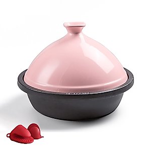 YLWX Cast Iron Tajine Cooking Pot, Moroccan Enameled Tagine Pot, Induction Casserole Pot, Handmade Clay Stock Pot, Slow Cooker (Color : Pink)