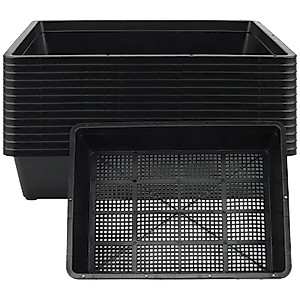 MAHIONG 14 Pack 15 x 12 Inch Seed Starter Trays, Plastic Garden Mesh Bottom Plant Germination Trays, Black Growing Tray for Seedling, Microgreen, Soil Blocks, Wheatgrass, Hydroponic and Fodder Systems
