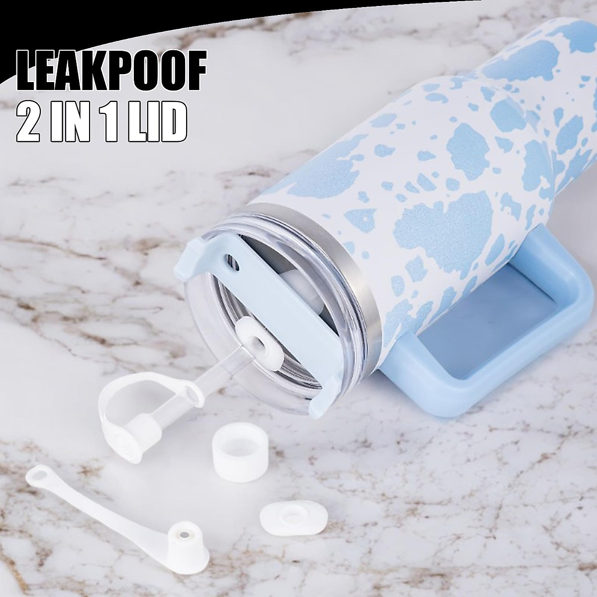 Xereizo 40 oz Tumbler with Handle and Straw, Leak Proof Stainless Steel Insulated Travel Coffee Tumbler Cups Lid and Straw, Iced for 40 Hours Cupholder Friendly Water Bottle Mug, Black