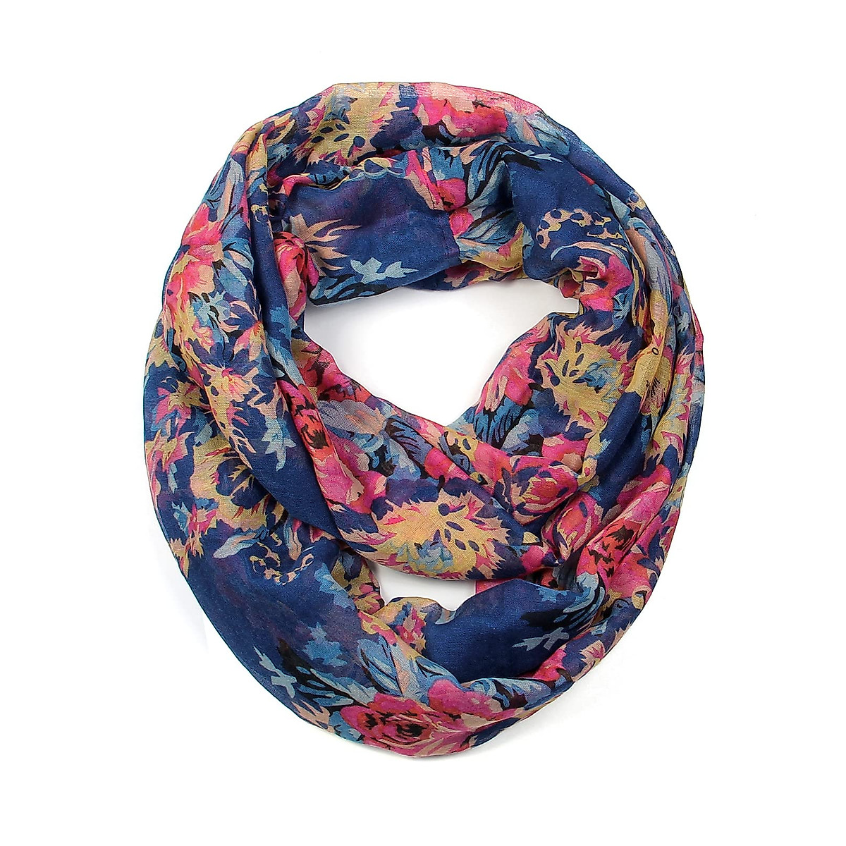 Scarfand's Romantic Rose Prints & Floral Patterns Lightweight Infinity Fashion Scarves Wraps (Bouquet Rose Navy)