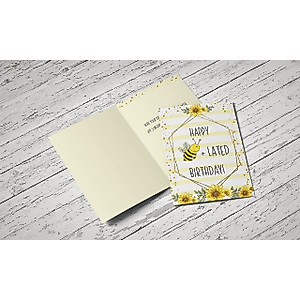 Red Door Inspirations Happy Belated Birthday Card, Single Card and Envelope (Bee-Lated Single Birthday Card)