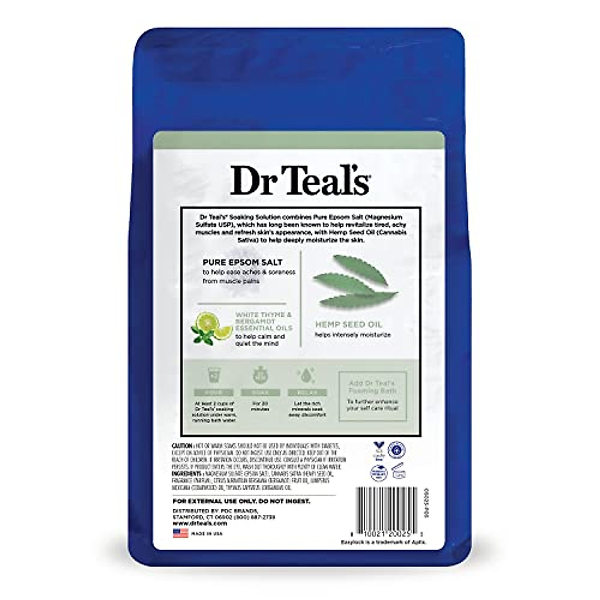 Dr Teal's Pure Epsom Salt, Cannabis Sativa Hemp Seed Oil, 3 lb (Pack of 4) (Packaging May Vary)