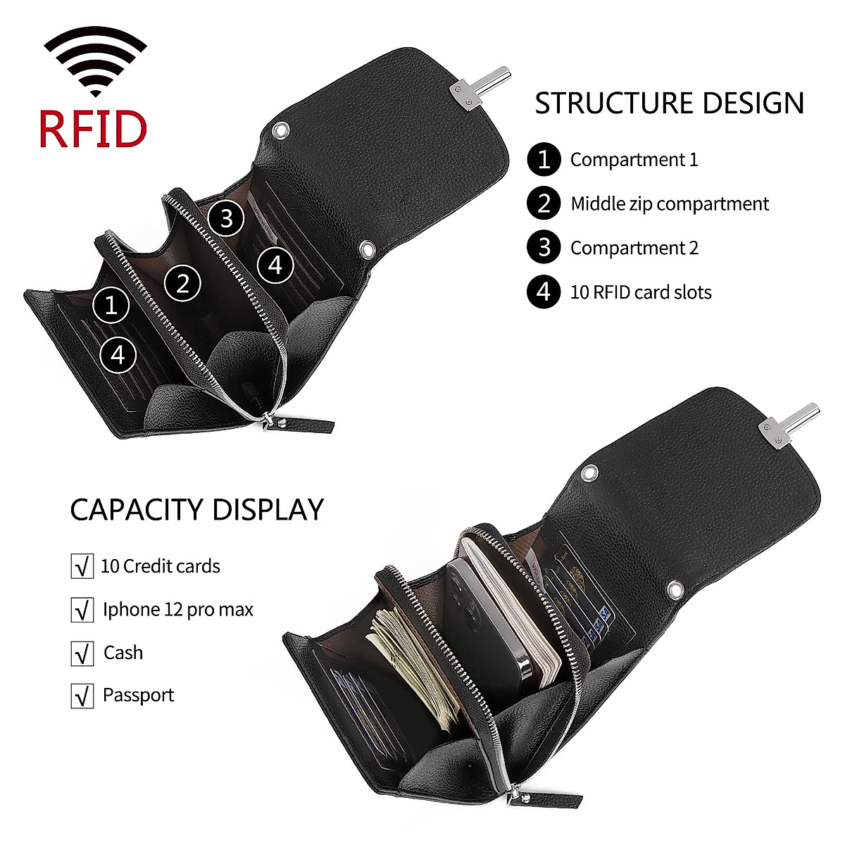 Pearl Angeli Small Crossbody Bags for Women Genuine Leather Shoulder Bag with RFID Credit Card Holders