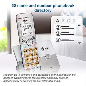 AT&T EL51203 - 2 Handset DECT 6.0 Cordless Home Phone Full-Duplex Handset Speakerphone, Backlit Display, Lighted Keypad, Caller ID/Call Waiting, Phonebook, Eco Mode, Voicemail Key, Quiet Mode,Intercom