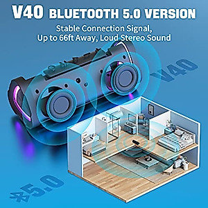 Vanzon V40 Bluetooth Speakers, Portable Wireless Speaker V5.0 with 24W Loud Stereo Sound, 24H Playtime, TWS & IPX7 Waterproof, Suitable for Travel, Home and Outdoors