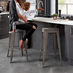 BestOffice Counter Height Metal Bar Stools Set of 4 Patio Stools Industrial Bar Chairs Indoor Outdoor Stackable 30 Inch Metal Stools Backless Metal Kitchen Stools Dining Barstools (Gun)