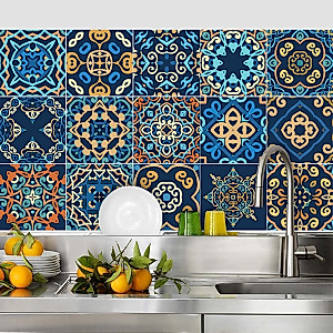 TOARTi Multicolor Mexican Talavera Backsplash Decals, 24 Pcs (6”x6”) Retro Moroccan Tile Stickers,Vintage Colorful Mandala Flowers Ceramic Wall Stickers Decorations for Living Room Stairway Bathroom