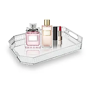 Decorative Tray, Mirror Tray for Perfume Organizer, Makeup Tray with Metal Handle for Bathroom,Countertop,Bedroom, 9.8"x13.7"x1.5"