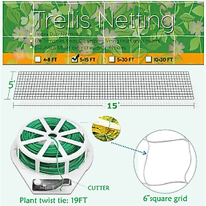 RC SLL Garden Trellis Netting 5×15FT 2-Pack,Heavy-Duty Polyester Trellis Net for Climbing Plants Outdoor,Plant Supporting Net for Vine Plants,Hydroponics Garden Climbing Net,Bonus One Twist Tie