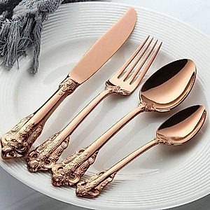 Michelangelo Flatware Set for 12, Aimilan 48 Piece Luxury Palace Silverware Set, 18/10 Stainless Steel Cutlery Utensil Set Include Knife Fork Spoon, Mirror Polished, Dishwasher Safe（Rose Gold）