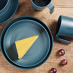 Shopwithgreen Plastic Dinnerware Sets (16PCS) - Lightweight & Unbreakable Dinnerware Set - Microwave Safe Plates Set, Bowls, Cups Mugs, Service for 4, Great for Kids & Adult