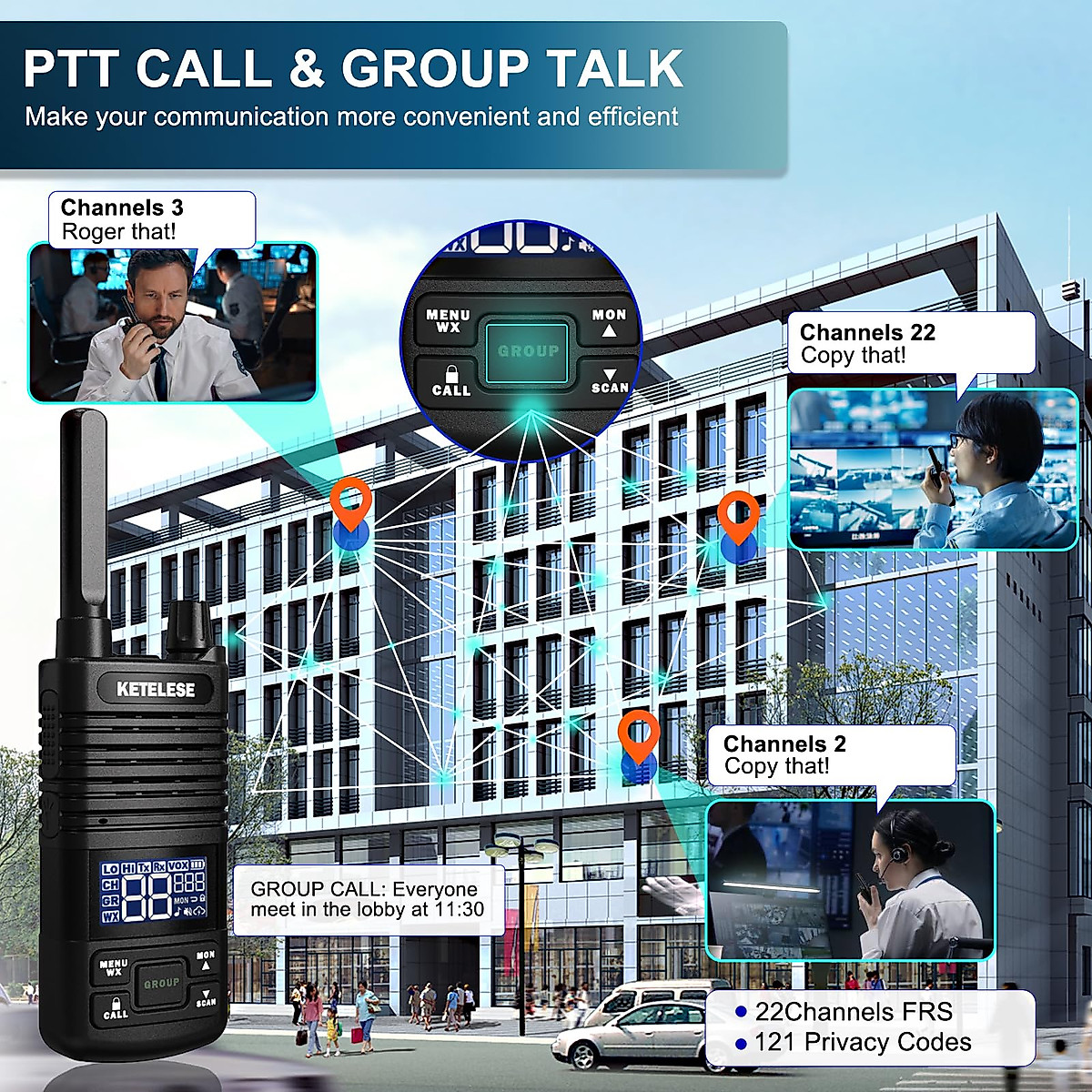 KETELESE T1 Rechargeable Walkie Talkies for Adults Long Range, 22 Channel 2 Way Radios, USB C FRS Walkie-Talkie with Earpiece, NOAA, VOX, Group Call for Hiking, Camping, Hunting (2 Pack), Black