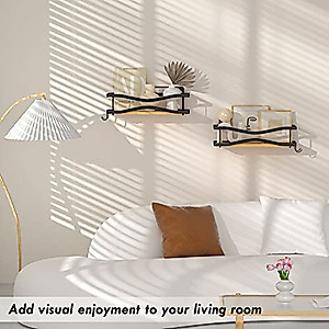 DatMou Floating Shelves Wall for Inside Kitchen, Bedroom, Living Room, Bathroom Storage and Decor, Wall Mounted Shelf with Metal Guardrail and Hooks, 2pcs