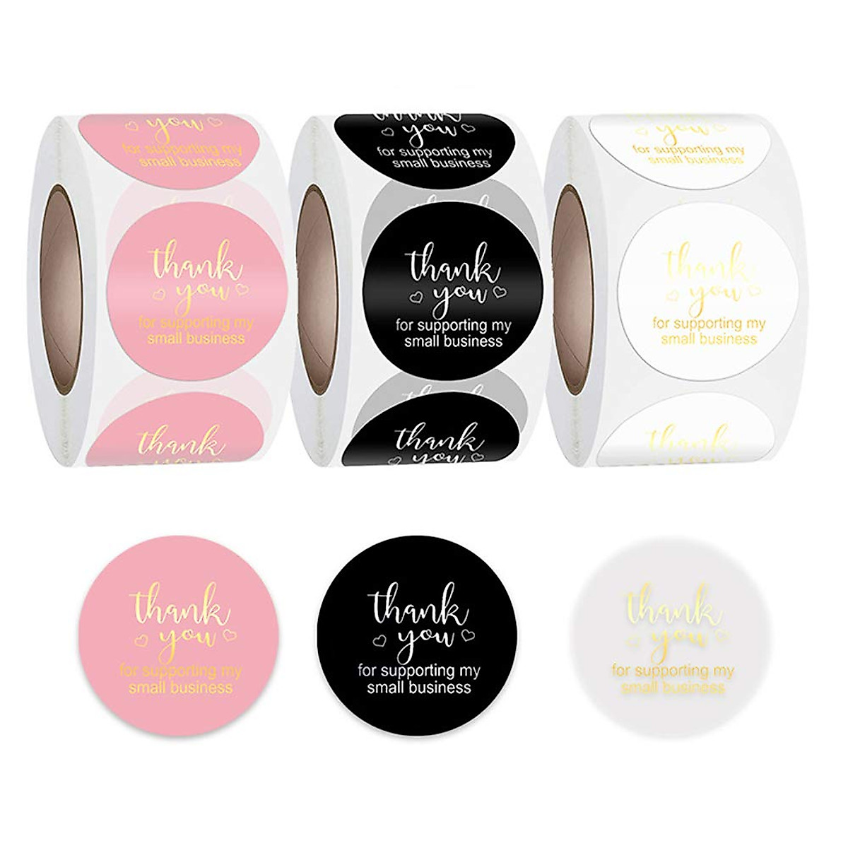 Zamy Thank You Stickers, 3 Rolls 1500 Pieces Self-Adhesive Thank You for Supporting My Small Business Stickers for Envelopes, Bubble Mailers and Gift Bags Packaging, 1 Inch, 500 Pieces Each Roll
