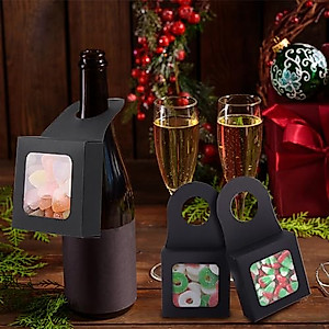 DIYDEC 25pcs Kraft Paper Wine Bottle Box with Window Foldable Black Wine Candy Boxes for Christmas New Year Wedding Parties Favor Wine Accessory Sets