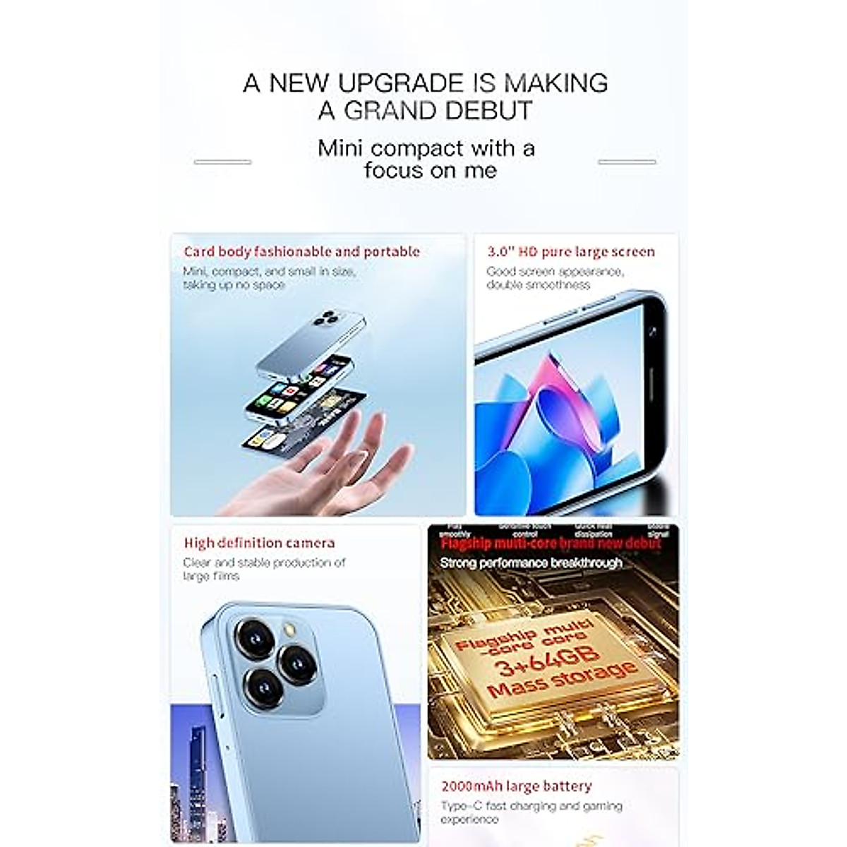 Mini Smartphone Android 10.0 SOYES XS16 4G Stundent Cellphone 5MP 2000mAh 3inch WiFi Bluetooth Handheld Sized Backup Small Mobile Phone Gift for Kid (2GB RAM 16GB ROM, Purple)