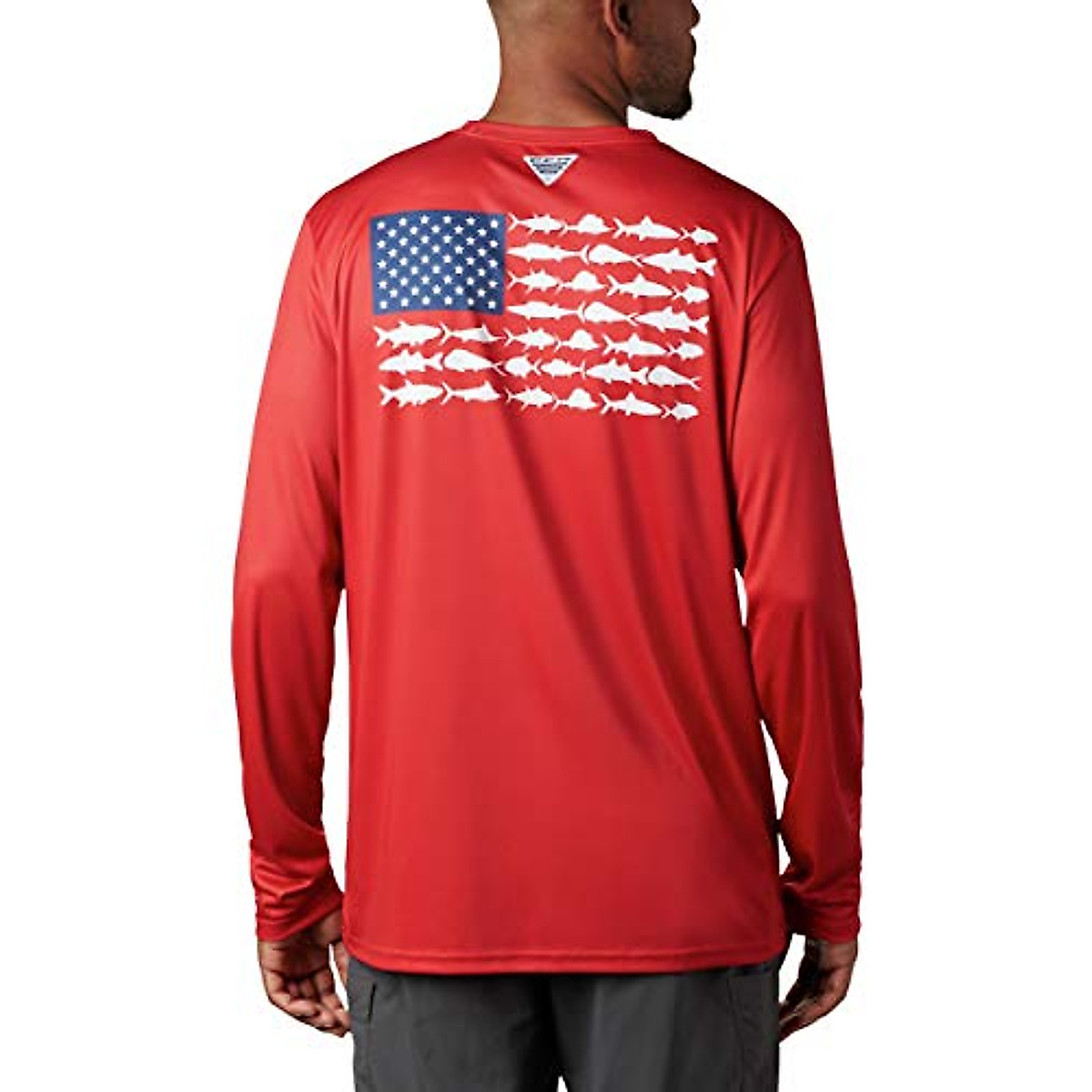 Columbia Men's Standard Terminal Tackle PFG Fish Flag LS, Red Spark/White, X-Large