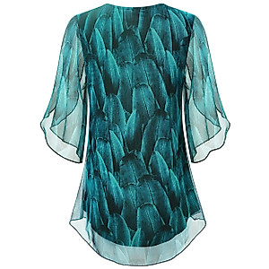 SeSe Code Sheer Tops for Women Chiffon Blouse Mesh Shirt Bell Sleeve Dressy Ladies Tops and Blouses Summer Fashion 2024 Date Night Tops with Elasticity Green M