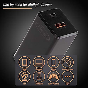 USB C Charger [GaN Tech] 65W Dual Port PD Wall Charger with 5ft USB C Cable for MacBook, USB C Laptops, iPad Pro, iPhone12, Galaxy, Pixel and More (Black)