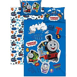 Thomas The Tank Twin Sheet Set for Kid's Bed in a Bag with Reversible Comforter, Flat Sheet, Fitted Sheet & Pillowcase - 4 pcs